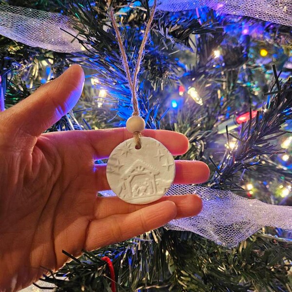 Nativity Ornament, Small Clay Ornament, Advent Calendar Ornament, Mini ...