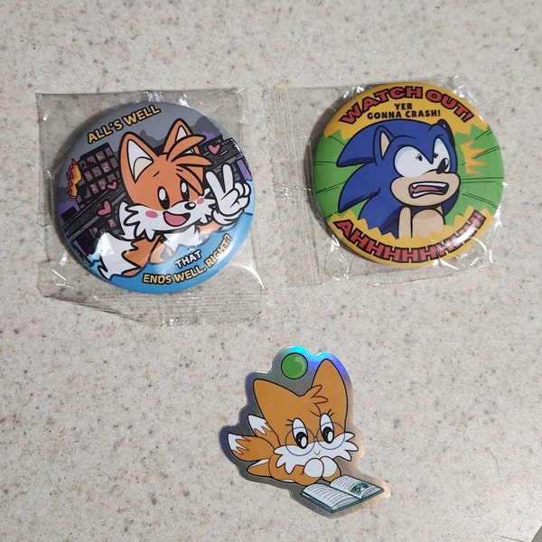 Sonic Badges 2 INCH - Sonic, Shadow, Tails, Knuckles, Omochao Funny ...