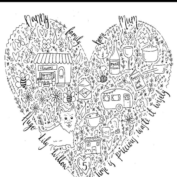 Initial Doodle/black and White/personalised Initial Drawing/ Unframed ...