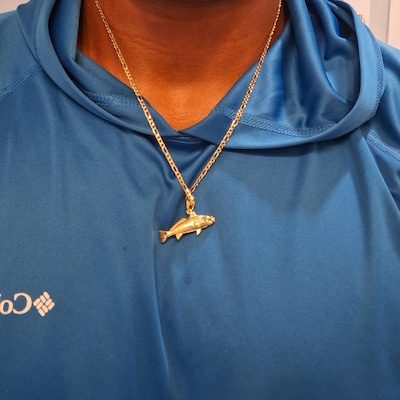 14k Gold Vermeil Redfish V.2 Necklace, Redfish in Action Charm, Red ...