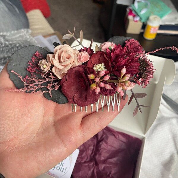 Dusty Blue White Hair Comb Flower Hairpiece Floral Headpiece Bridal ...