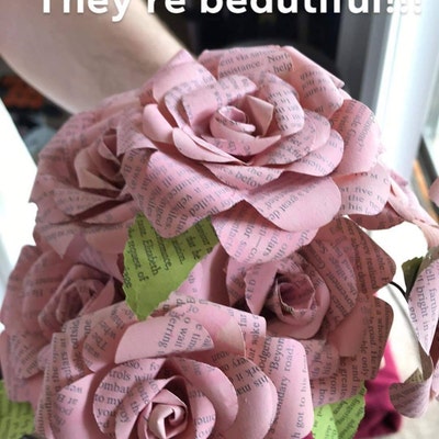 Vintage Book Page Paper Rose Bouquet Pastel Pink Wedding Bridesmaid ...