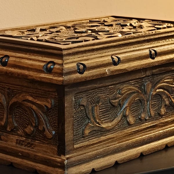 Hand Carved Puzzle Box, Blue Inlay Puzzle Box Walnut Secret Lock Box ...
