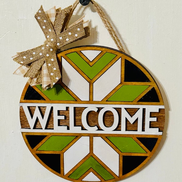 Barn Quilt Welcome Sign, Digital Download, Round Door Hanger Svg ...