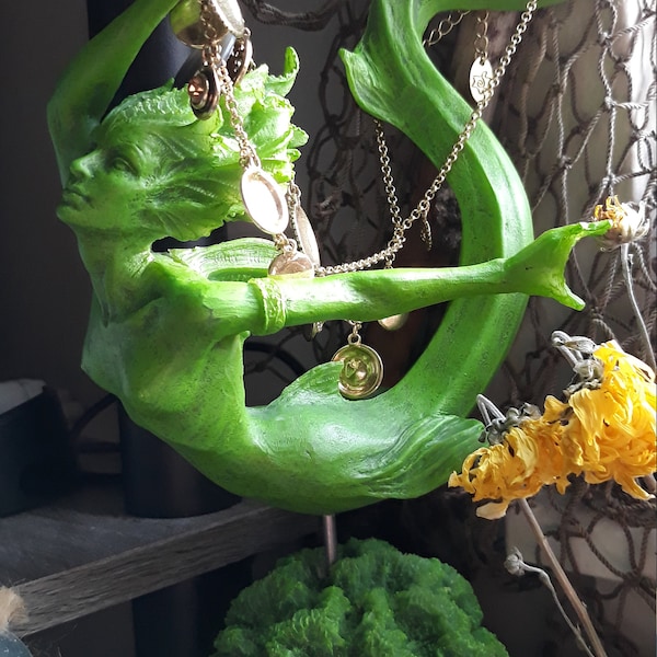 Mermaid Statue, Hand Painted Resin Sculpture, Jade Finish| Mythical ...