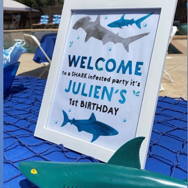 SHARK Birthday Party Welcome Sign Shark Decorations Shark Party Sign ...