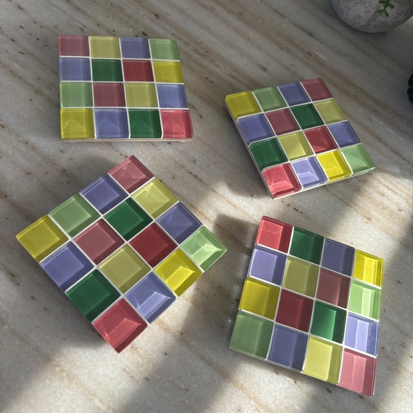 Glass Tile Coaster | Handmade Drink Coaster | Square Coaster ...