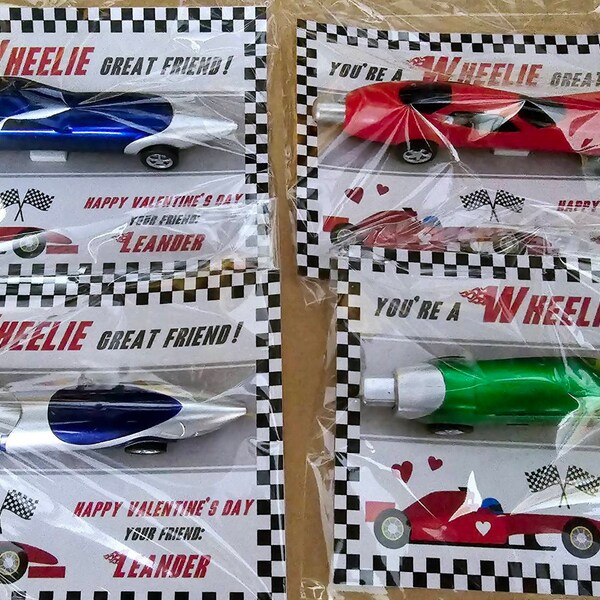 Kids Valentines Cards PRINTED With Race Car Pen, I Wheelie Like You ...