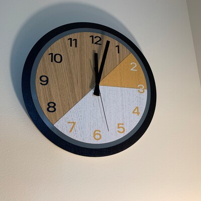 Scandi Wall Clock With Pastel Colors Minimalist Wooden Clock Yellow and ...