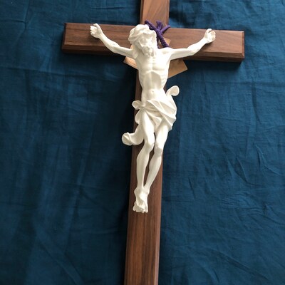 24 Large Wall Crucifix With White Corpus Wood Crucifix Baptism Gift ...