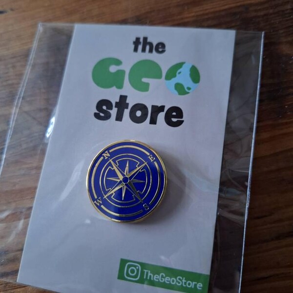 Blue and Gold Compass Pin. Stylish Hard Enamel Pin for Geography ...