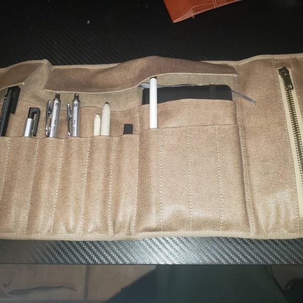 Roll up Pencil Wrap With 16 Pockets and One Zipper Pouch, Artist Roll ...