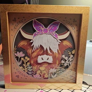 3D Highland Cow Shadow Box, Farm Shadow Box SVG, Layered Papercut ...