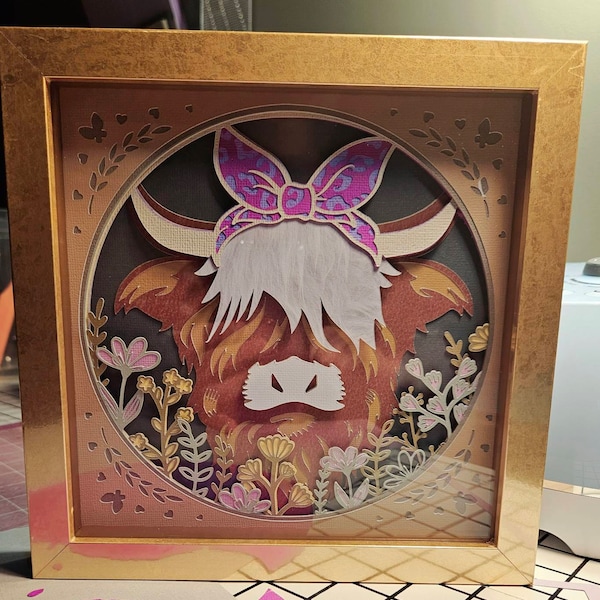 3D Highland Cow Shadow Box, Farm Shadow Box SVG, Layered Papercut ...