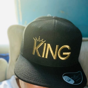 KING and QUEEN With Golden Crowns Embroidered Snapback Flat Peak Full ...