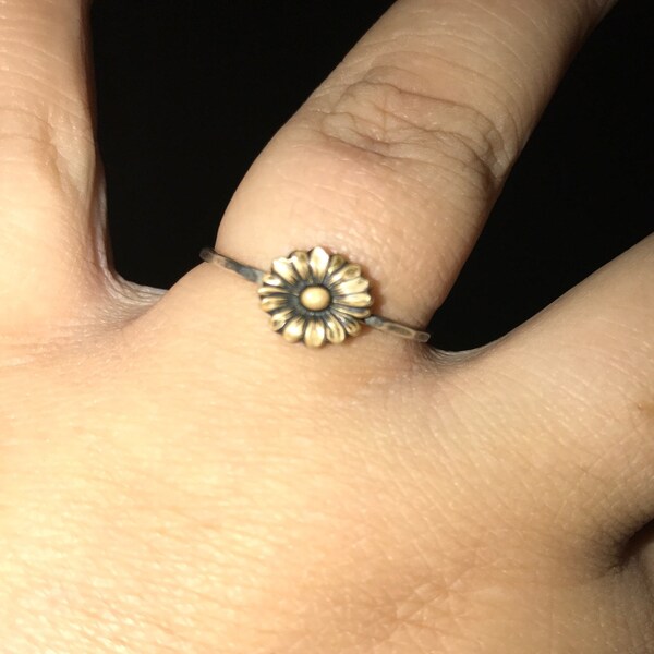 Sunflower Ring, Flower Stack Ring, Flower Ring, Silver Stack Ring, Sunflower Stack Ring, Boho ...