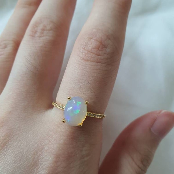 Natural Oval Opal Fire Ring, 7*9mm October Birthstone, Real Opal Ring ...