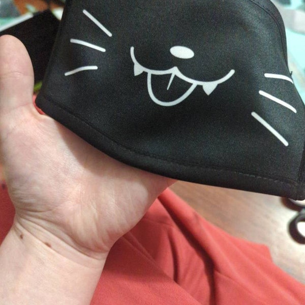 Cartoon Cat Face Mask, Reusable Cotton Face Mask With Elastic Ear Loop ...