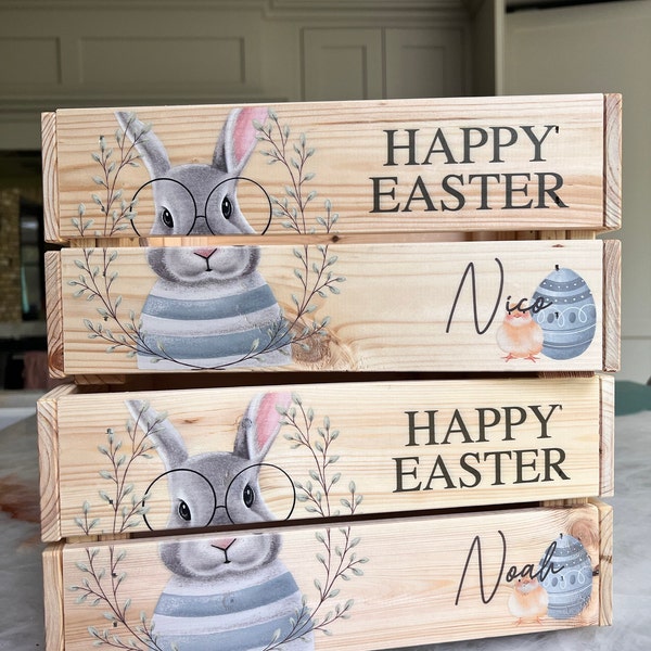 Personalised Easter Crate - Personalised Easter Box - Rabbit Design ...