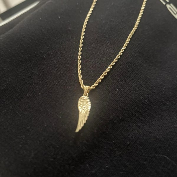 Gold Diamond-cut Angel Wing Pendant Necklace - 10 Karat Solid Gold ...