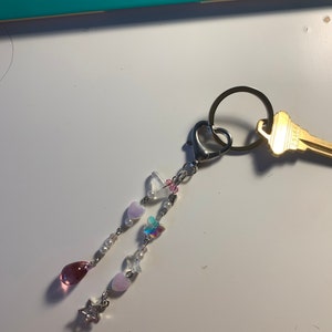 Pink Strawberry Beaded Keychain / Pearl / Sparkly / Flower / - Etsy