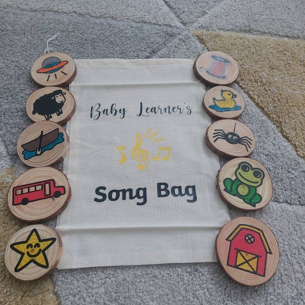 Nursery Rhyme Song Bag - Handmade Wooden Log Slices - Etsy UK