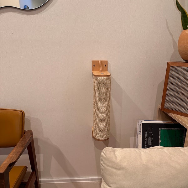 Tall Cat Wall Scratching Post, Wood and Jute. Cat Tree, Scratching Post ...