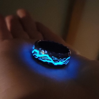 Lightning Glow Ring, Hammer Texture Ring, Titanium Wood Glow Ring, Mens ...