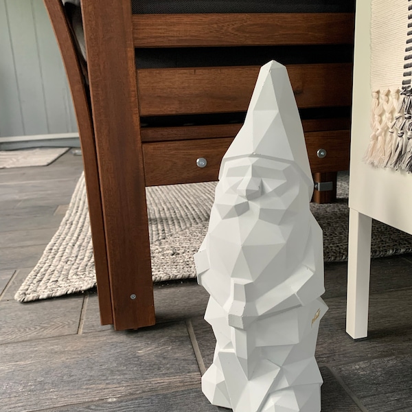 Low Poly Concrete Garden Gnome – Modern Cement Sculpture for Garden or ...