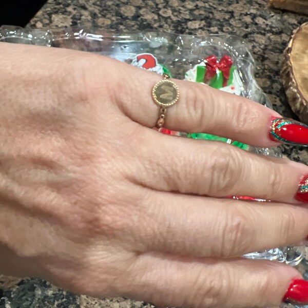 14k 18k Real Solid Custom Initial Disc Ring, Engrave Letter Sun Disk ...