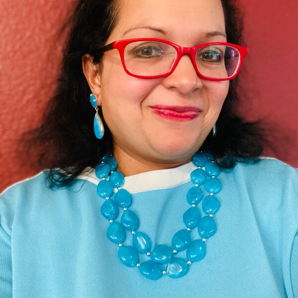 Multicolor Chunky Pearl Necklace Set, Statement Necklace, Long Beaded ...