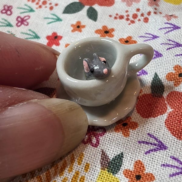 Mouse in a Mug/ Tiny Mouse/ World's Tiniest Mouse/ Miniature Teacup ...