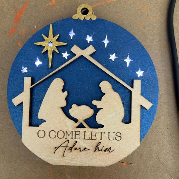Nativity Fairy Light Bauble | Layered LED Ornament With Battery Door ...