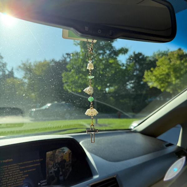 Crystal Flower Car Rear View Mirror Charm, Car Accessory Interior Decor ...