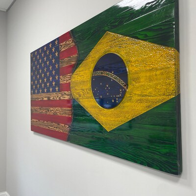 Rustic American Brazil Split Flag - Etsy