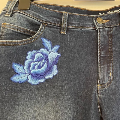 Set of 2 Royal Blue Rose Flowers Sew on Full Embroidered Patch ...