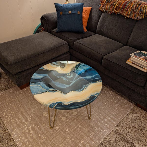 White & Navy Blue Coffee Table, Epoxy Resin Coffee Table, Custom Coffee ...