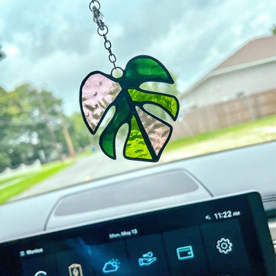 Monstera Leaf Stained Glass Suncatcher Rear View Mirror Car Charm - Etsy