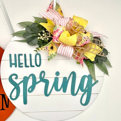 Hello Spring Wood Door Hanger Front Door Decor Spring Door Hanger ...