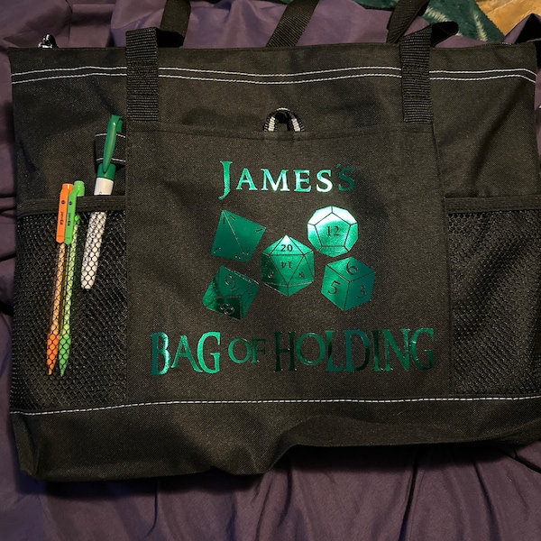Bag of Holding in Metallic Foil Custom Zippered Tote Bag Gamer Tote ...