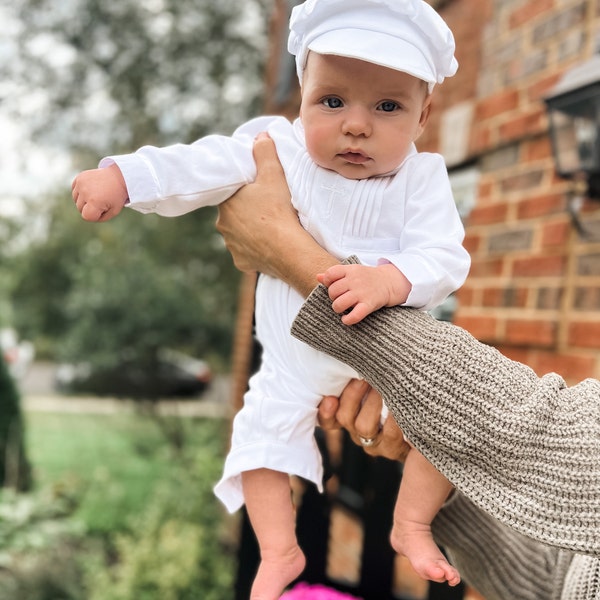 Boys Baptism Outfit With Bonnet Hat | Baby Boy Christening Outfit ...