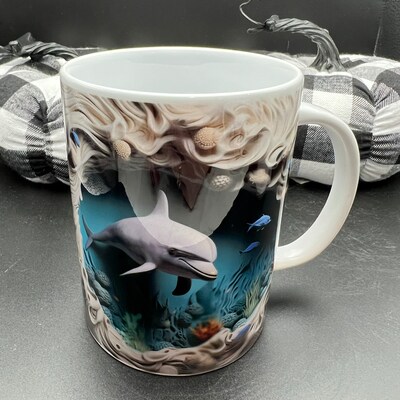 3D Dolphin Hole in A Wall Mug Wrap, 11oz and 15oz Mug Template, Mug ...