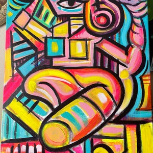 Snoopy Love Original 24 X 32 Abstract Painting, Pop Art, Cubist Art ...