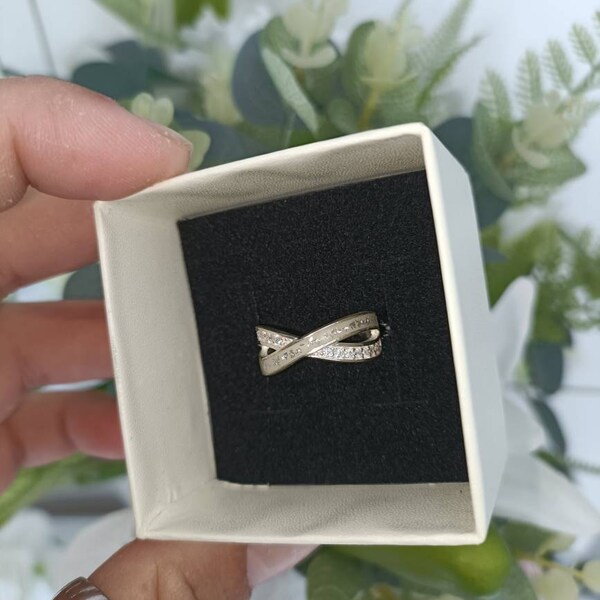925 Sterling Solid Silver Infinity Ring With Blank Bezel and Zircon ...