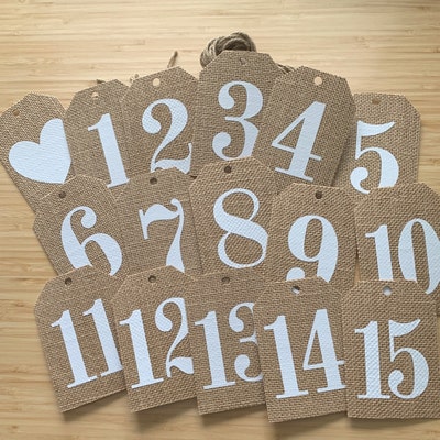 Rustic Burlap Table Numbers, Burlap Numbers, Burlap Tags, Mason Jar Tag ...