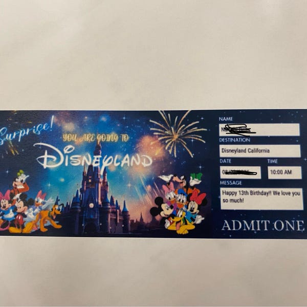 Editable Disneyland Ticket, Disneyworld Ticket, Surprise Reveal ...