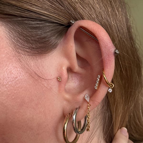 14k Solid Gold Ruby Heart Cartilage Piercing Pink Heart Helix Stud ...