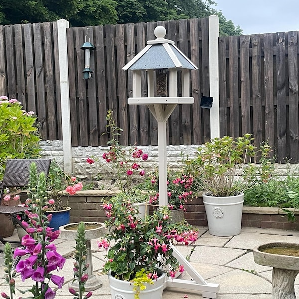 Bird Table, Golden Oak Colour, Hexagonal Bird Table Birdhouse, With a ...