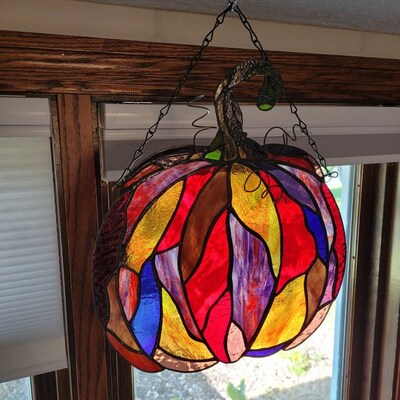 Whimsical Stained Glass Crescent Moon With Mushrooms, Flowers, Feathers ...