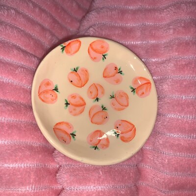 Peach Fruity Clay Ring Dish Trinket Bowl Jewellery Storage Handmade and ...